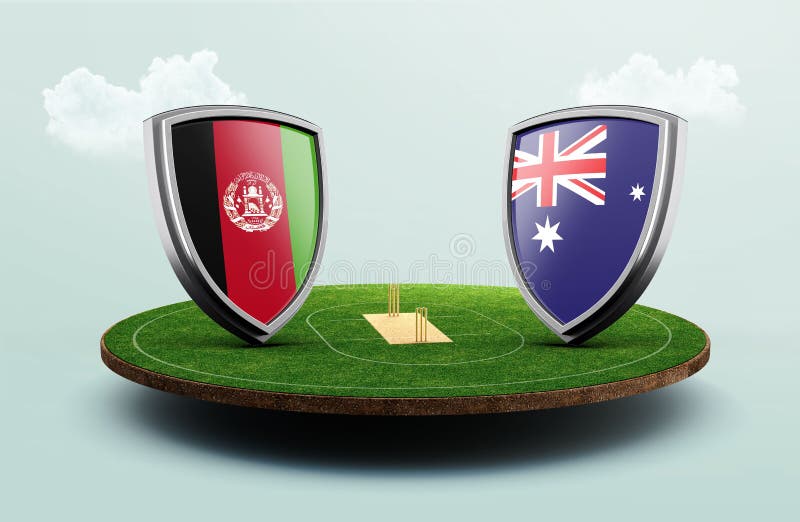 3D Illustration of Australia Vs Afghanistan Cricket Flags with Shields ...