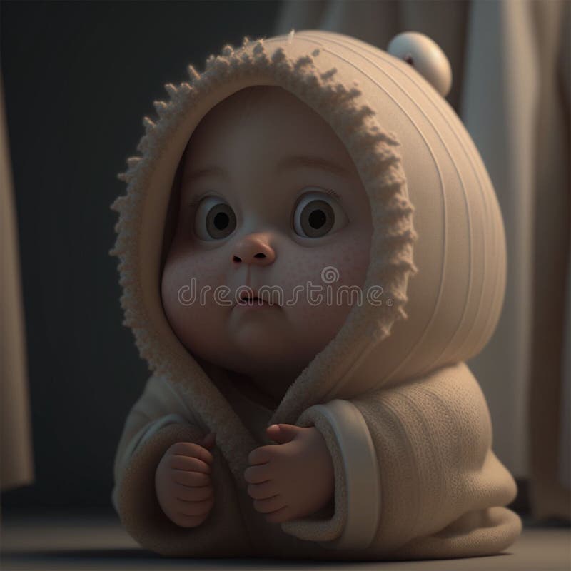 3d Illustration of a Baby in a Cream Hood. Stock Illustration ...