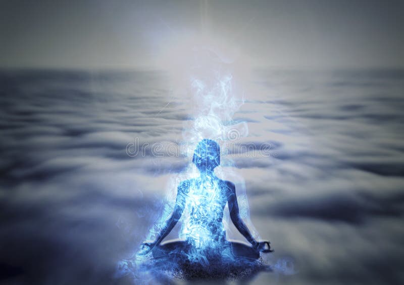 3d Illustration of a Back View of a Meditating Woman with Composite ...