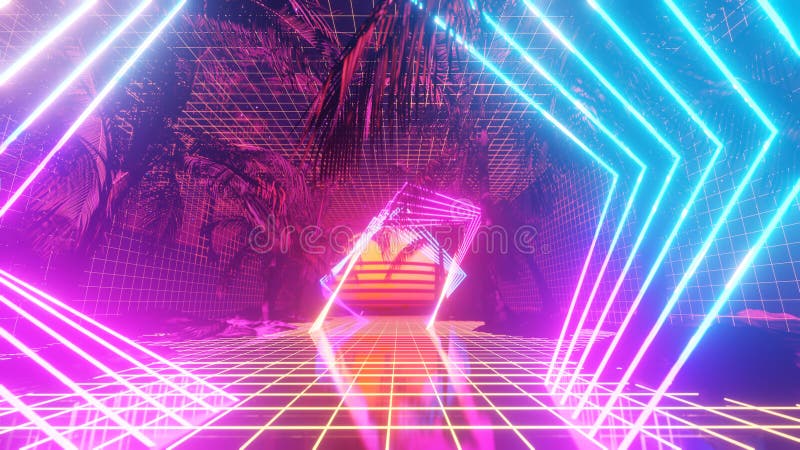 Retro Style Cyber in Palm Tree Stock Illustration - Illustration of ...