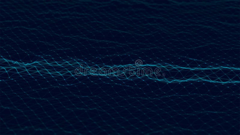 3D Illustration. Background of Blue Particles. a Plane of Triangles ...