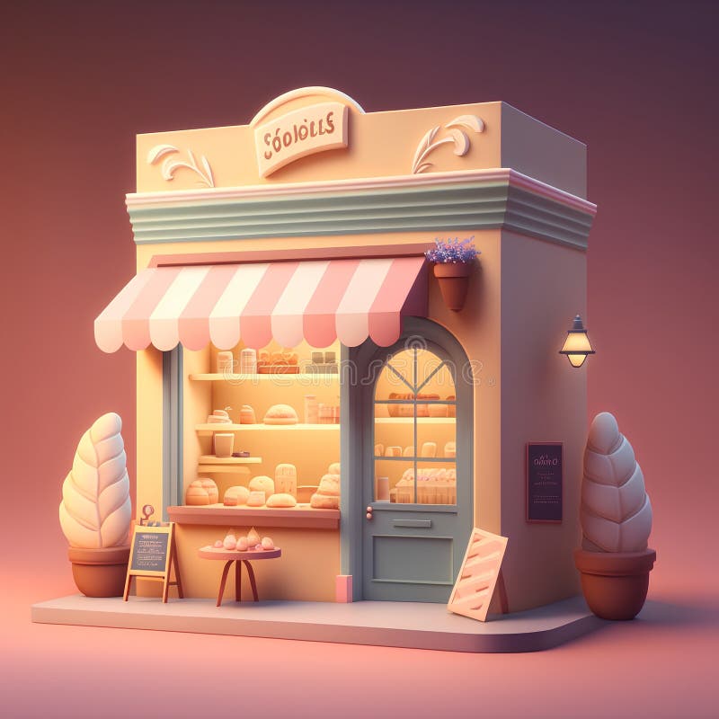 3d Render of a Bakery Shop Interior with Food and Drinks. Stock Illustration - Illustration of ...