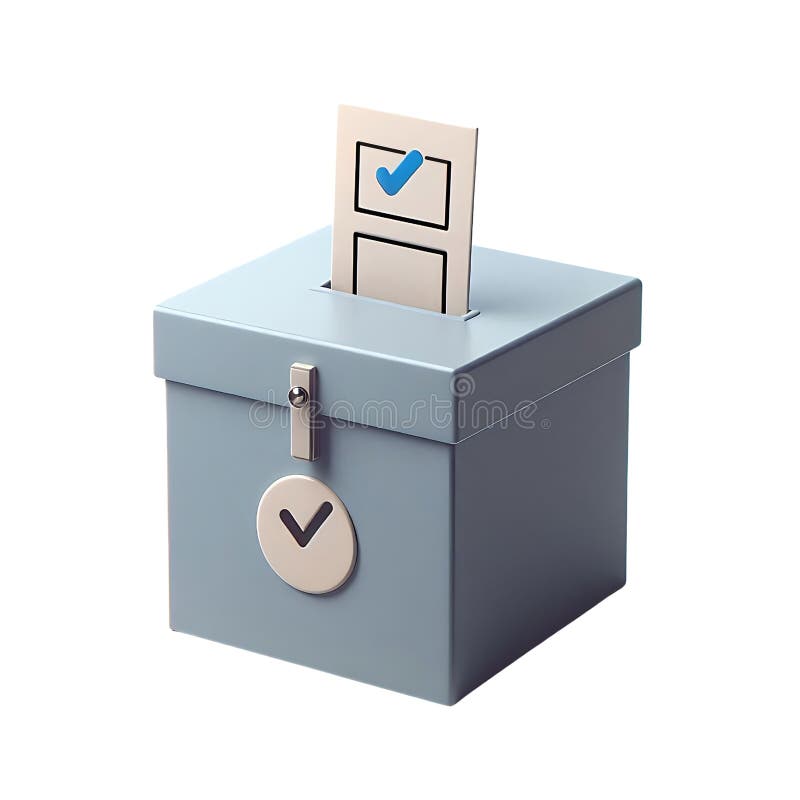 3D Illustration of a Ballot Box with a Ballot Paper with a Check Mark ...
