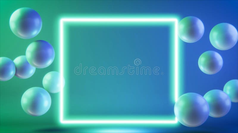 3d Illustration of Balls in Motion and Square on Blue Green Background ...