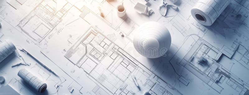 3D Illustration of a Banner Featuring Residential Building Blueprint ...