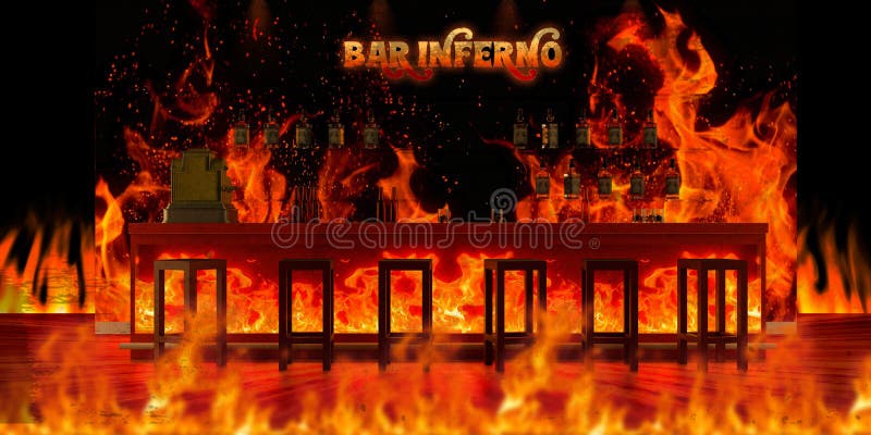 3d Illustration of Bar Inferno in Flames Stock Illustration ...