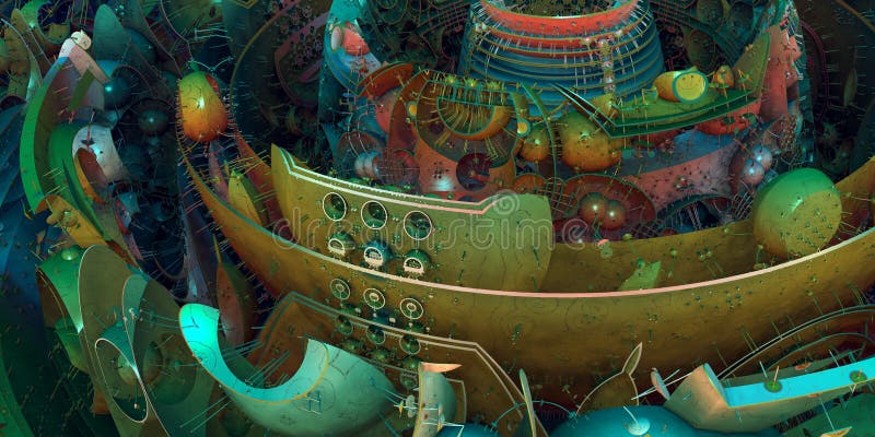 3D Illustration of a Beautiful Fractal Future City Building. Abstract ...