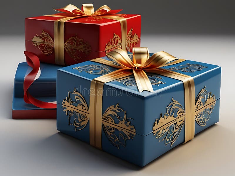 3d Illustration of Beautiful Gift Boxes with Golden Ribbon Stock Illustration - Illustration of ...