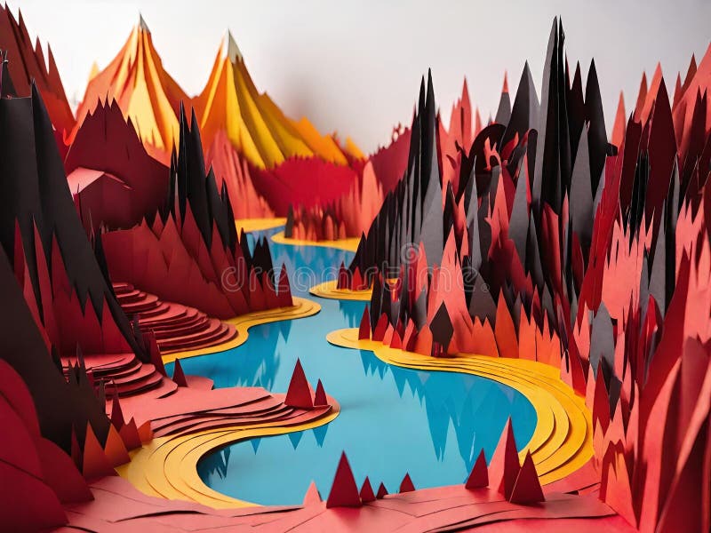3d Illustration of a Beautiful Landscape, Paper Craft Stock ...