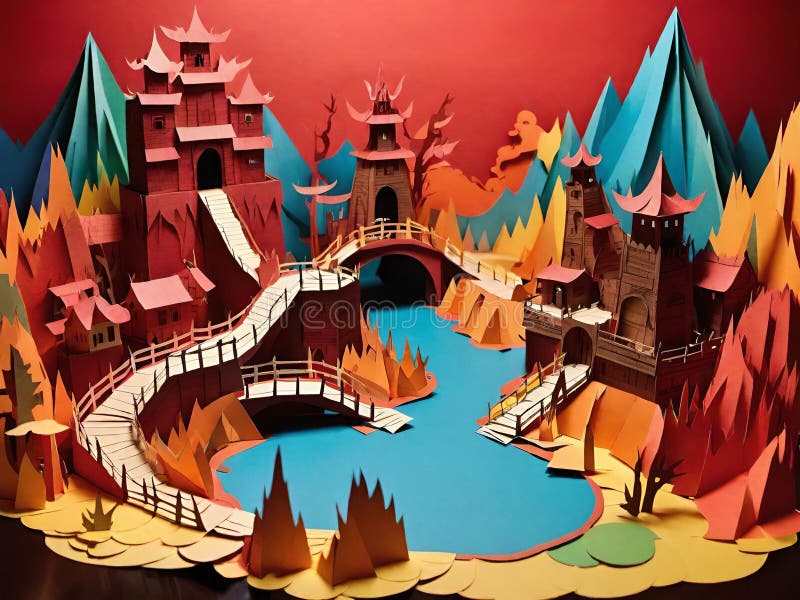 3d Illustration of a Beautiful Landscape, Paper Craft Stock ...