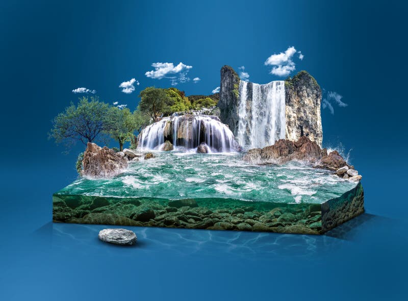 3d Illustration of Beautiful Landscape with Waterfall Scene Isolated ...