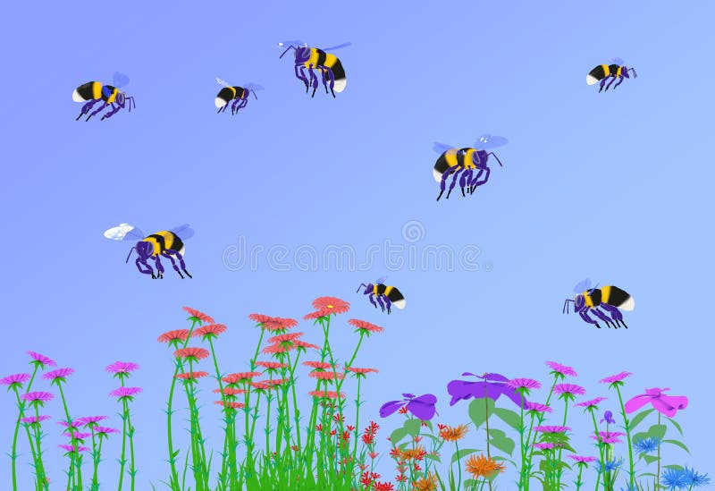 Bees Flying Over Flowers Stock Illustrations – 59 Bees Flying Over ...
