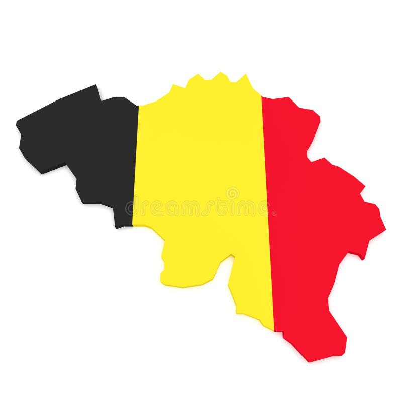 3d Illustration of Belgium Map with Belgian Flag on White Background ...