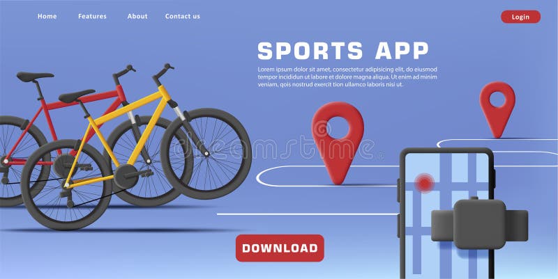 3d Illustration with Bicycle Rental Service, Smartphone App with Map ...