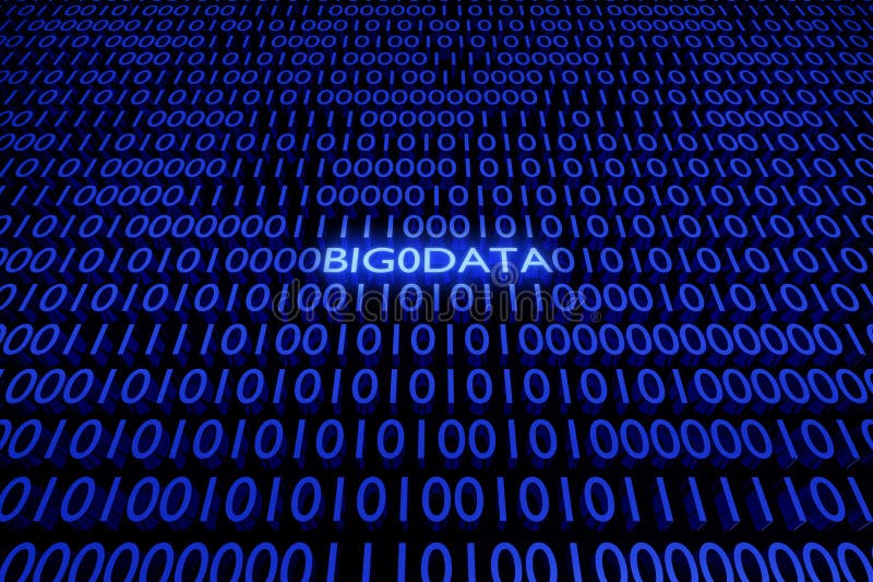 3D Illustration of Big Data Text among Wall of 0 and 1 Numbers Stock ...