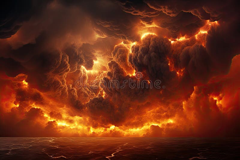 3D Illustration of a Big Stormy Cloud with a Lot of Smoke, a Fire ...