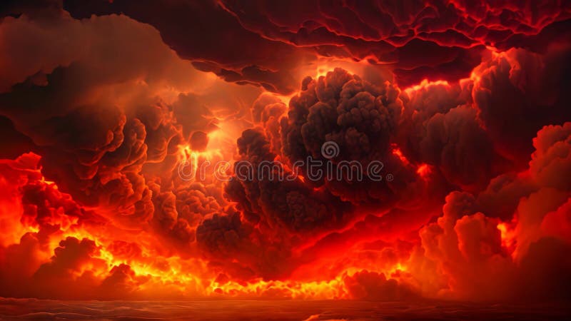 3D Illustration of a Big Stormy Cloud with a Lot of Smoke, a Fire ...