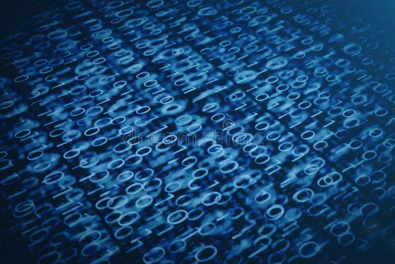 3D Illustration Binary Code on Blue Background. Bytes of Binary Code ...