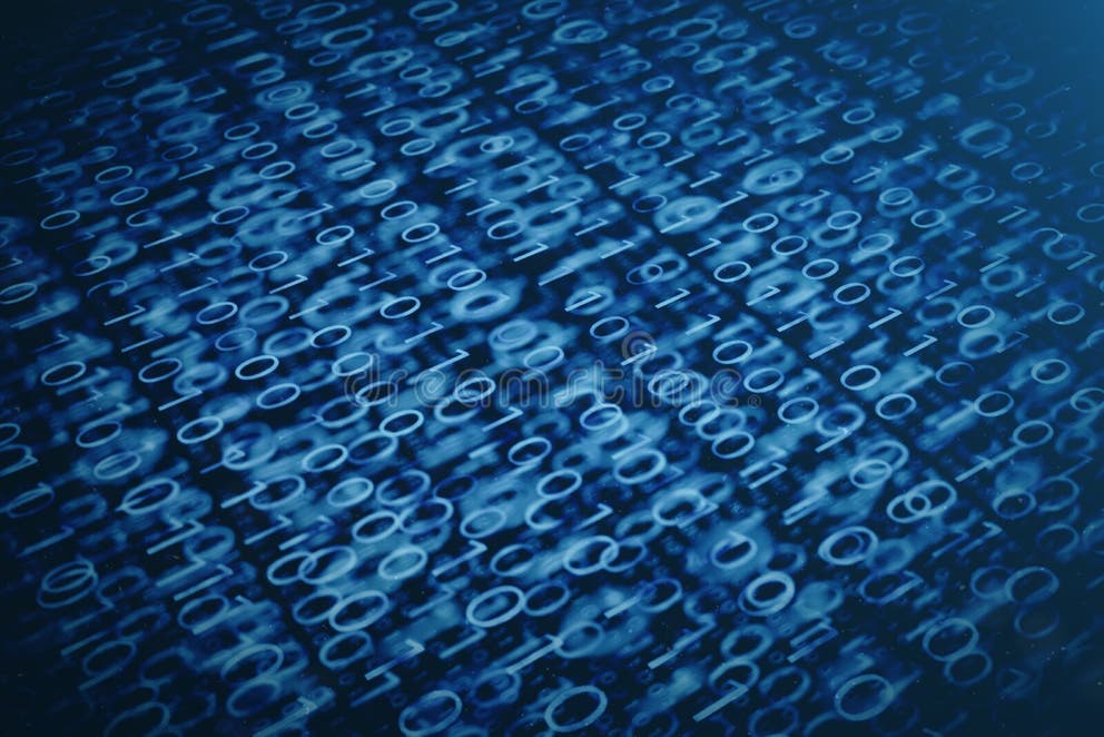 3D Illustration Binary Code on Blue Background. Bytes of Binary Code ...