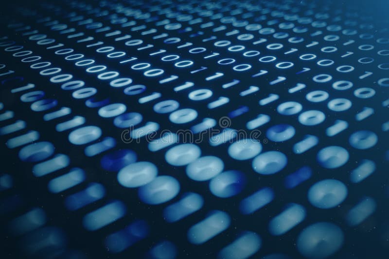 3D Illustration Binary Code on Blue Background. Bytes of Binary Code ...