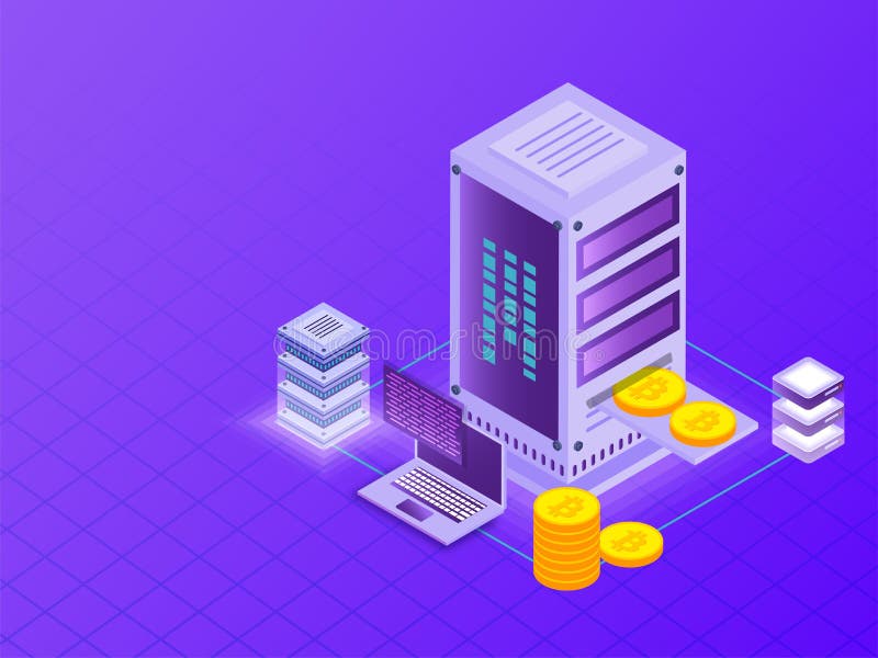 3D Illustration of Bitcoin Server on Smartphone Display and Infographic ...
