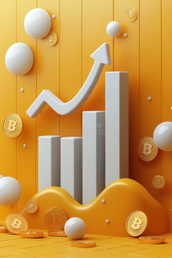 3D Illustration of Bitcoin Growth Concept with Bar Chart and Arrow ...