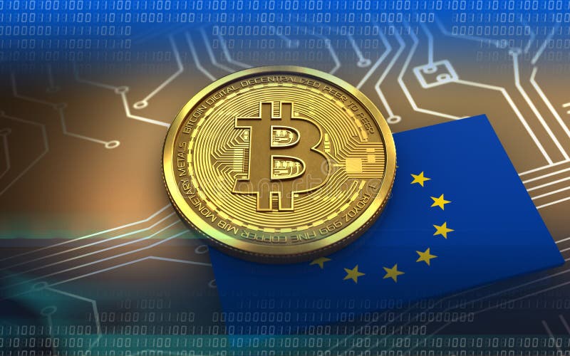3d bitcoin EU flag stock illustration. Illustration of blue - 99233944