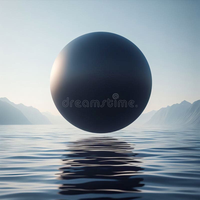 3D Illustration of a Black Sphere Floating in the Water Stock ...