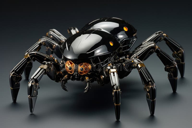 3d Illustration of Black Spider with Golden Eyes on a Dark Background ...