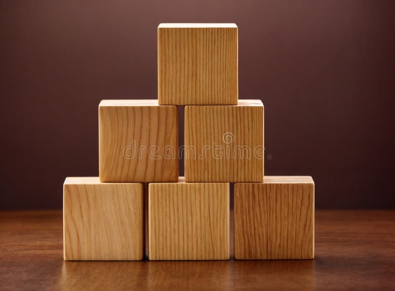 3d Illustration of Blank Empty Wooden Blocks Pyramid Stock Illustration ...