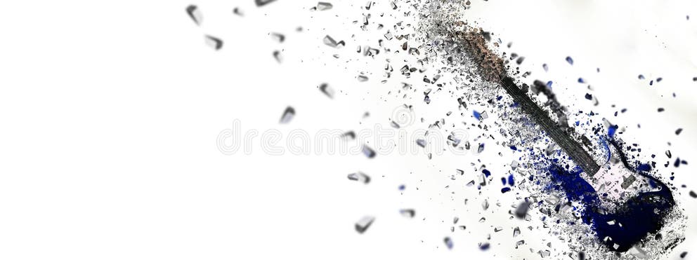 3d Illustration of Exploding Blue Electric Guitar Stock Illustration ...