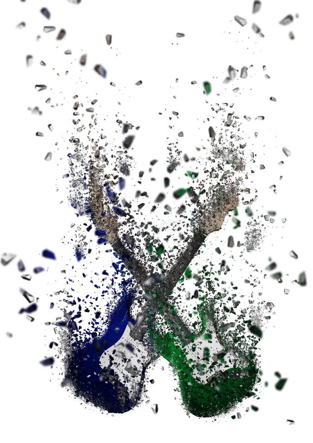 3d Illustration of Exploding Blue Electric Guitar Stock Illustration ...