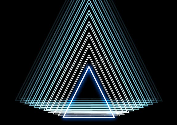 3d Illustration of Blue Gradient Neon Triangles on Black Background ...