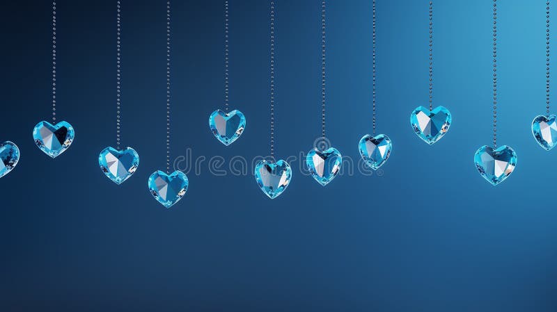 3d Illustration of Blue Hearts Hanging on Strings Over Blue Background ...