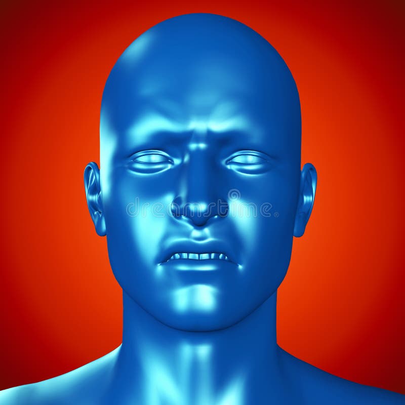 3d Illustration of a Blue Male Head with Pain Expression Stock ...