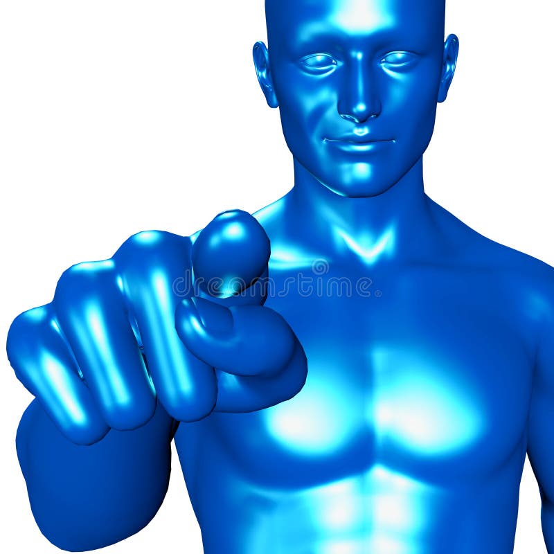 3d Illustration of a Blue Man Pointing with Her Finger Stock ...