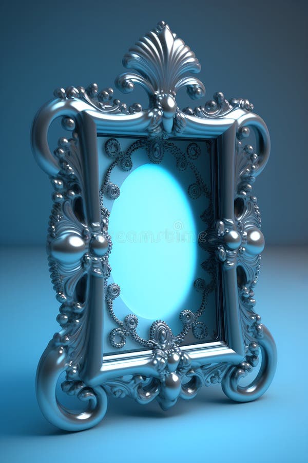 3d Illustration of a Blue Mirror with a Frame on a Blue Background ...