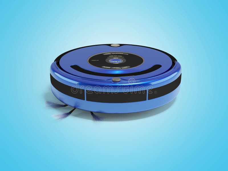 3D Illustration of Blue Robotic Vacuum Cleaner on Blue Background with ...