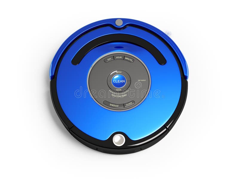 3d Illustration Blue Robotic Vacuum Cleaner Top View on White ...