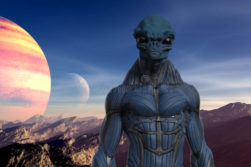 Illustration of a Blue Skinned Alien Facing Forward on an ...