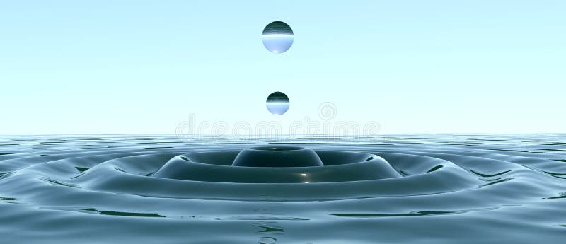 3d Illustration. Blue Sphere Above the Clear Water Surface Stock ...