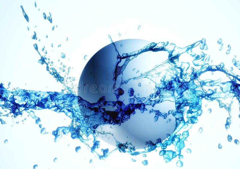 3d Illustration of Blue Sphere and Blue Splashes Stock Illustration ...