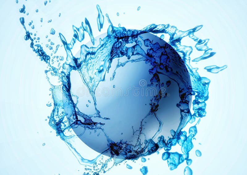 3d Illustration of Blue Sphere and Blue Splashes Stock Illustration ...