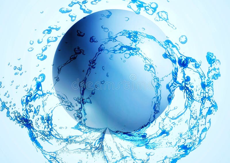 3d Illustration of Blue Sphere and Blue Splashes Stock Illustration ...