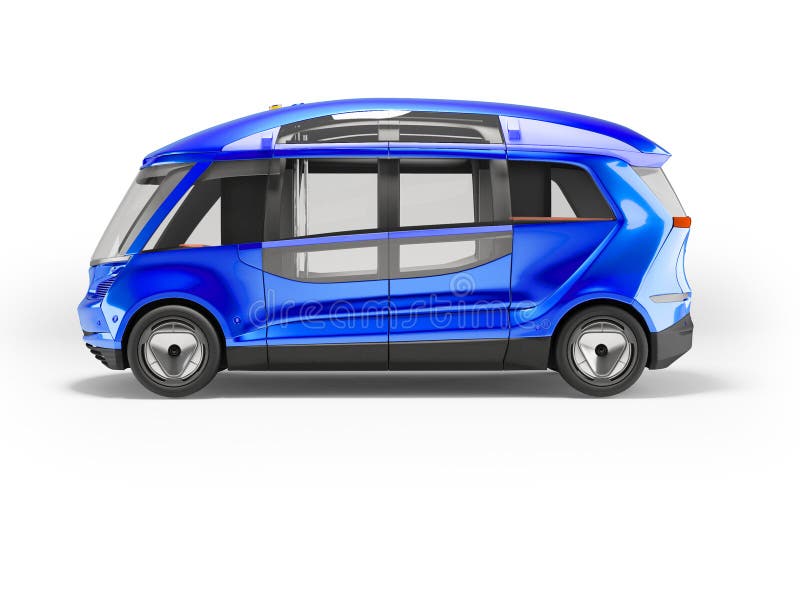 3d Illustration Blue Unmanned Electric Bus Side View on White ...
