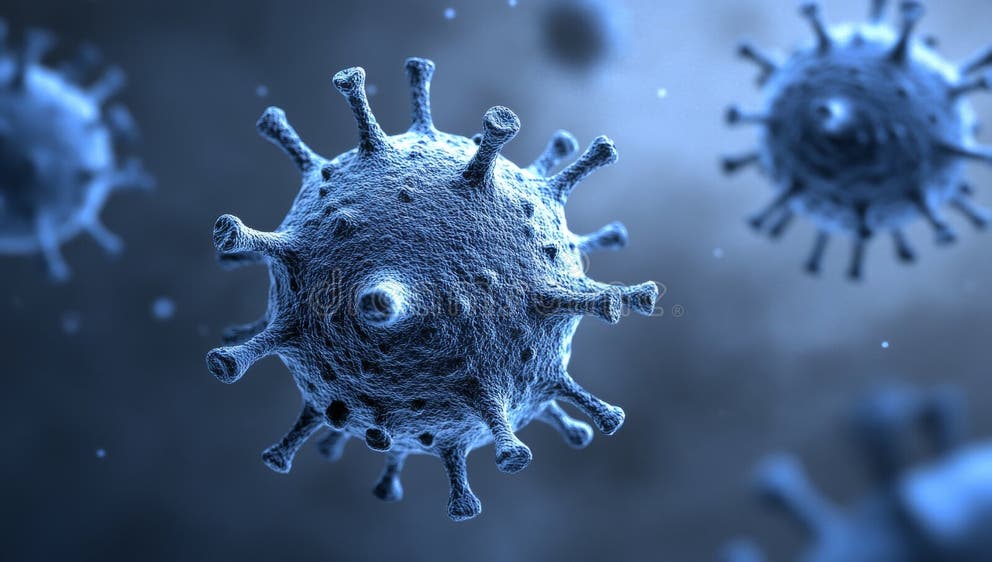 A 3D Illustration of a Blue Viral Pathogen is Presented in a ...