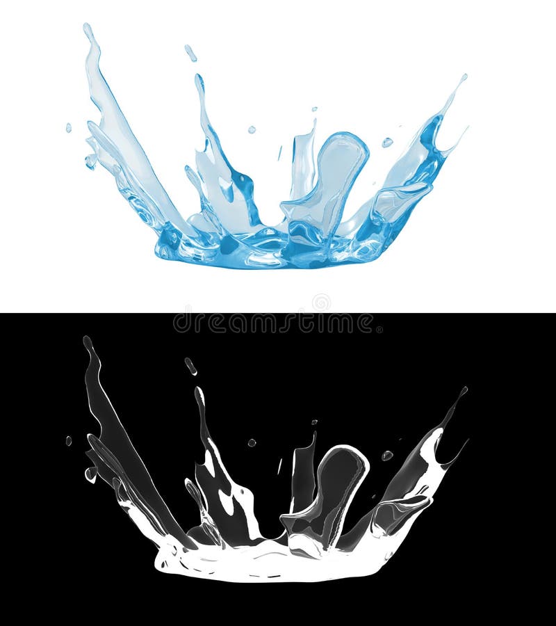 3D Illustration of a Blue Water Splash with Alpha Layer Stock ...