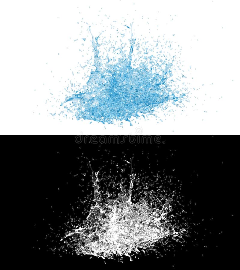 3D Illustration of a Blue Water Splash with Alpha Layer Stock ...