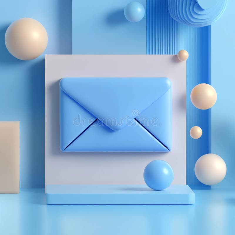 3D Illustration of a Blue and White Colored Email Icon Surrounded by ...