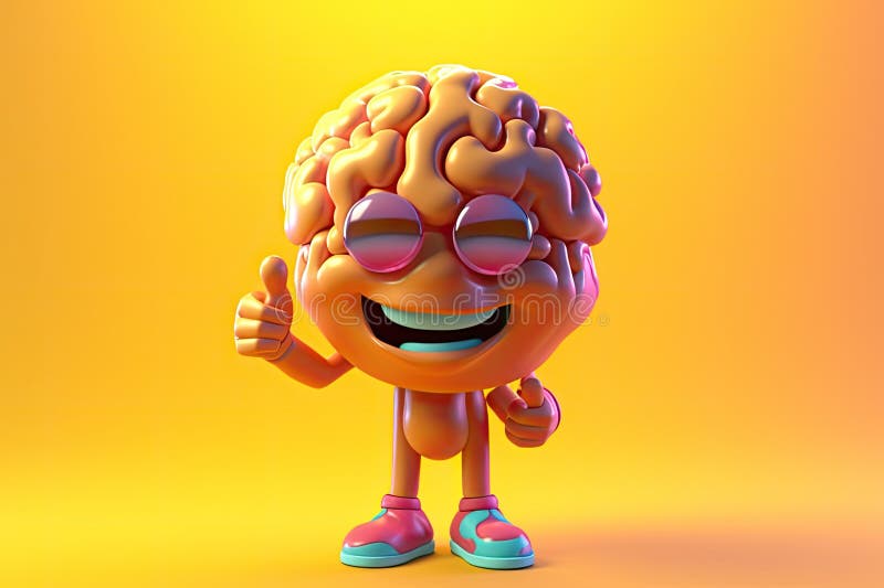 3d Illustration of Brain Cute Character in Glasses with Thumb Up. Ai ...